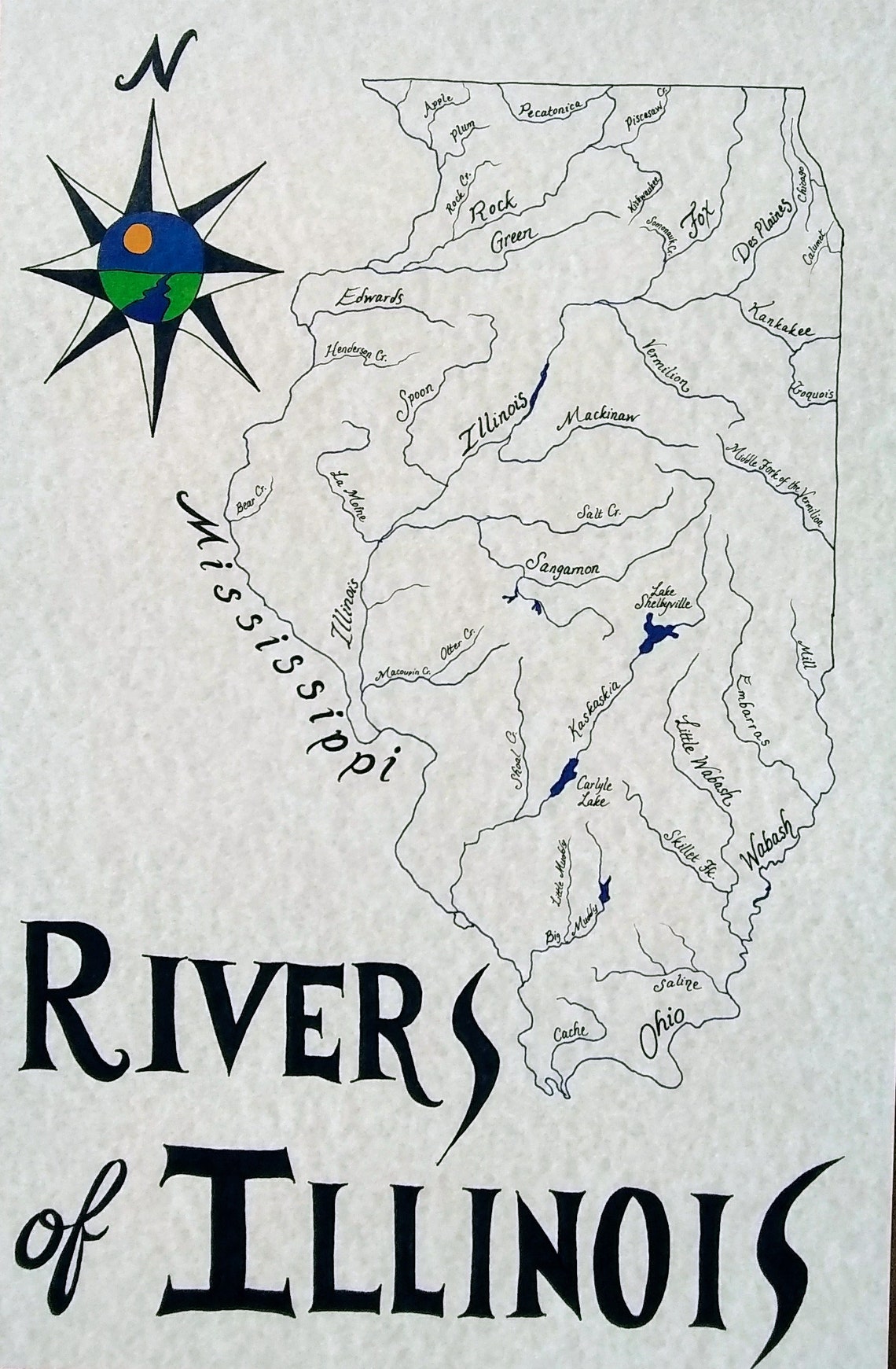 Illinois Rivers Map - Etsy