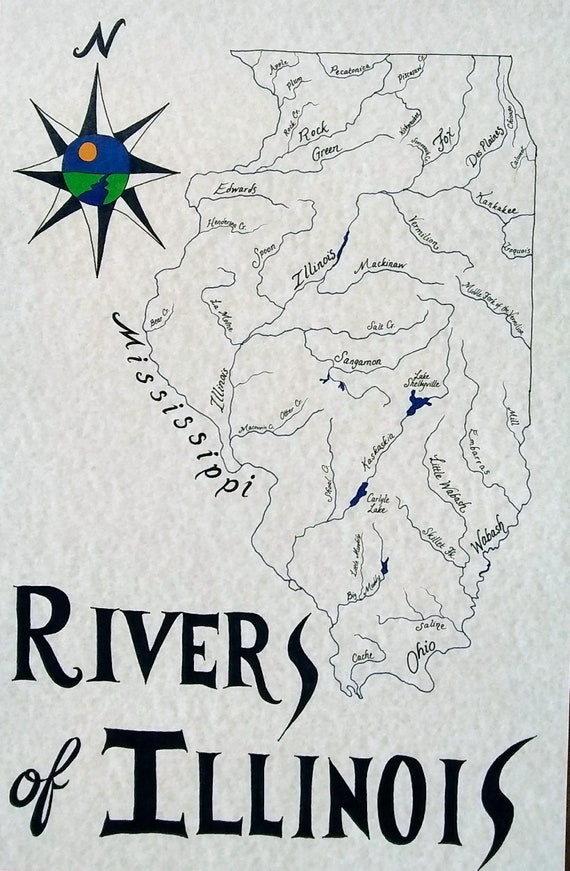 Illinois Rivers Map - Etsy