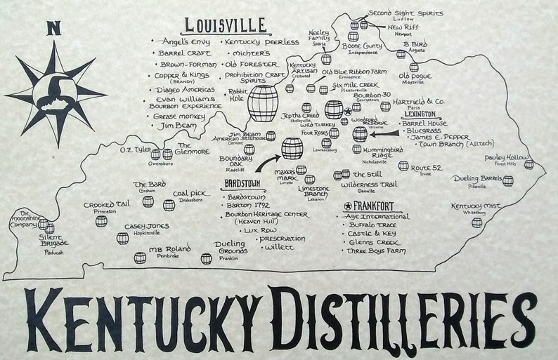 Kentucky Distilleries Map - Etsy