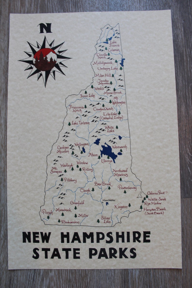 New Hampshire State Parks Map - Etsy