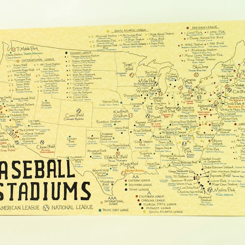 Baseball Stadiums Map U.S. - Etsy