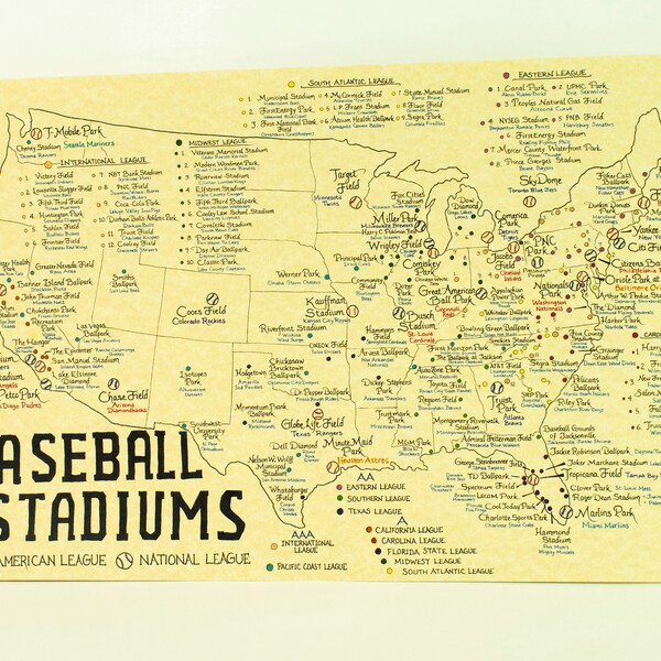 Baseball Stadium Map - Etsy