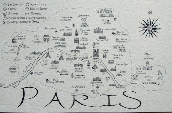 Paris Map Hand Drawn - Etsy