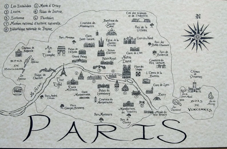 Paris Map Hand Drawn - Etsy