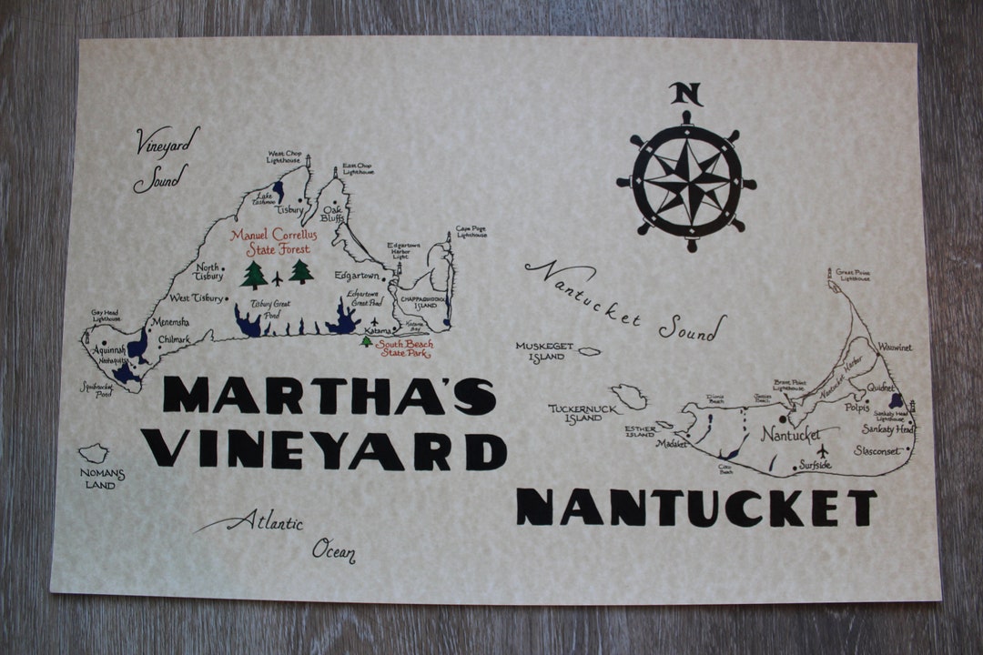 Massachusetts Martha's Vineyard/nantucket Map - Etsy