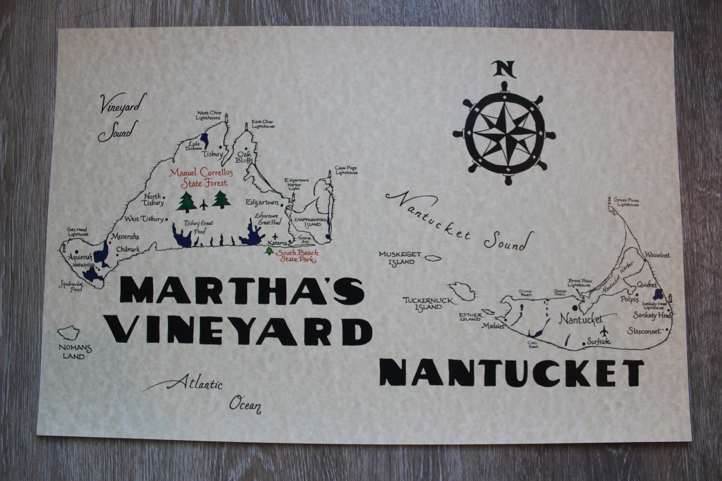 Massachusetts Martha's Vineyard/nantucket Map - Etsy