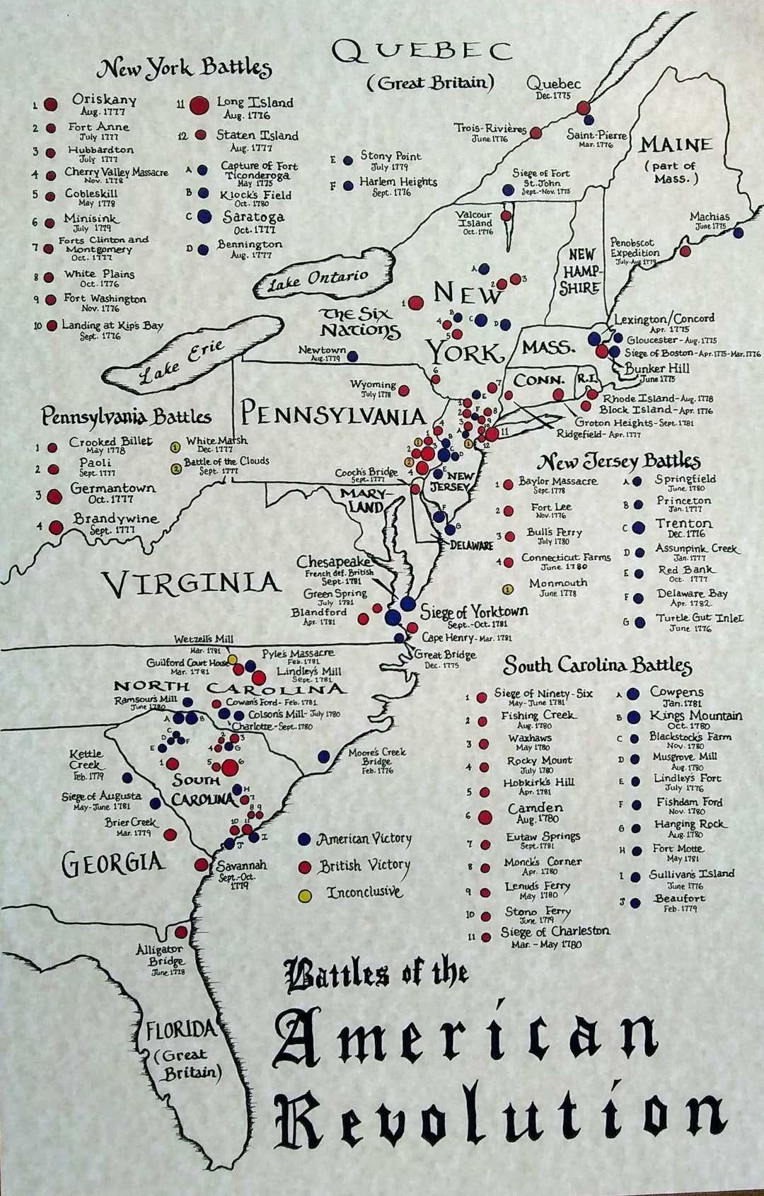 American Revolution Battles Hand Drawn Map - Etsy