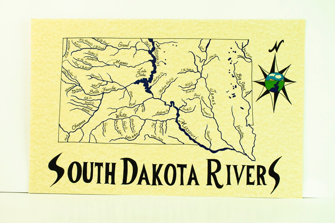 South Dakota Rivers Map 11x17 - Etsy