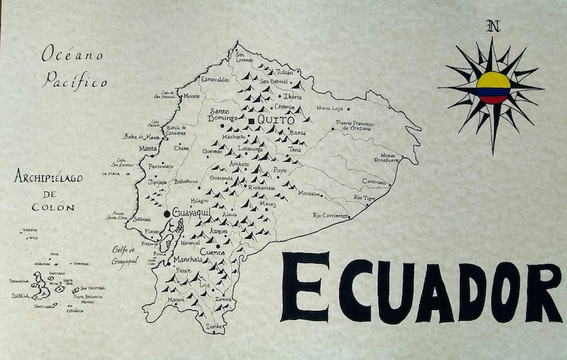 Ecuador Hand Drawn Map - Etsy