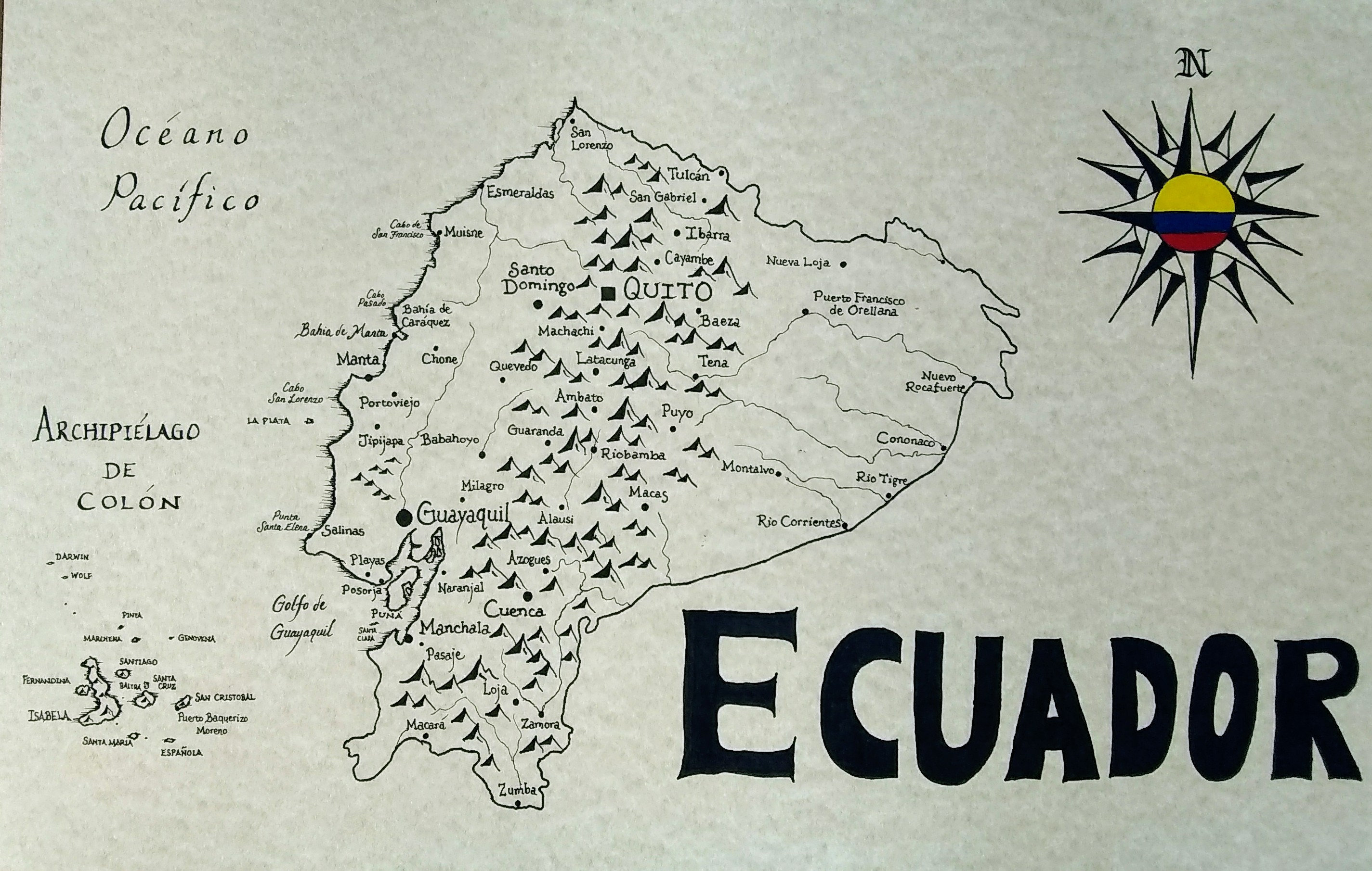Mapa dibujado a mano de Ecuador - Etsy España
