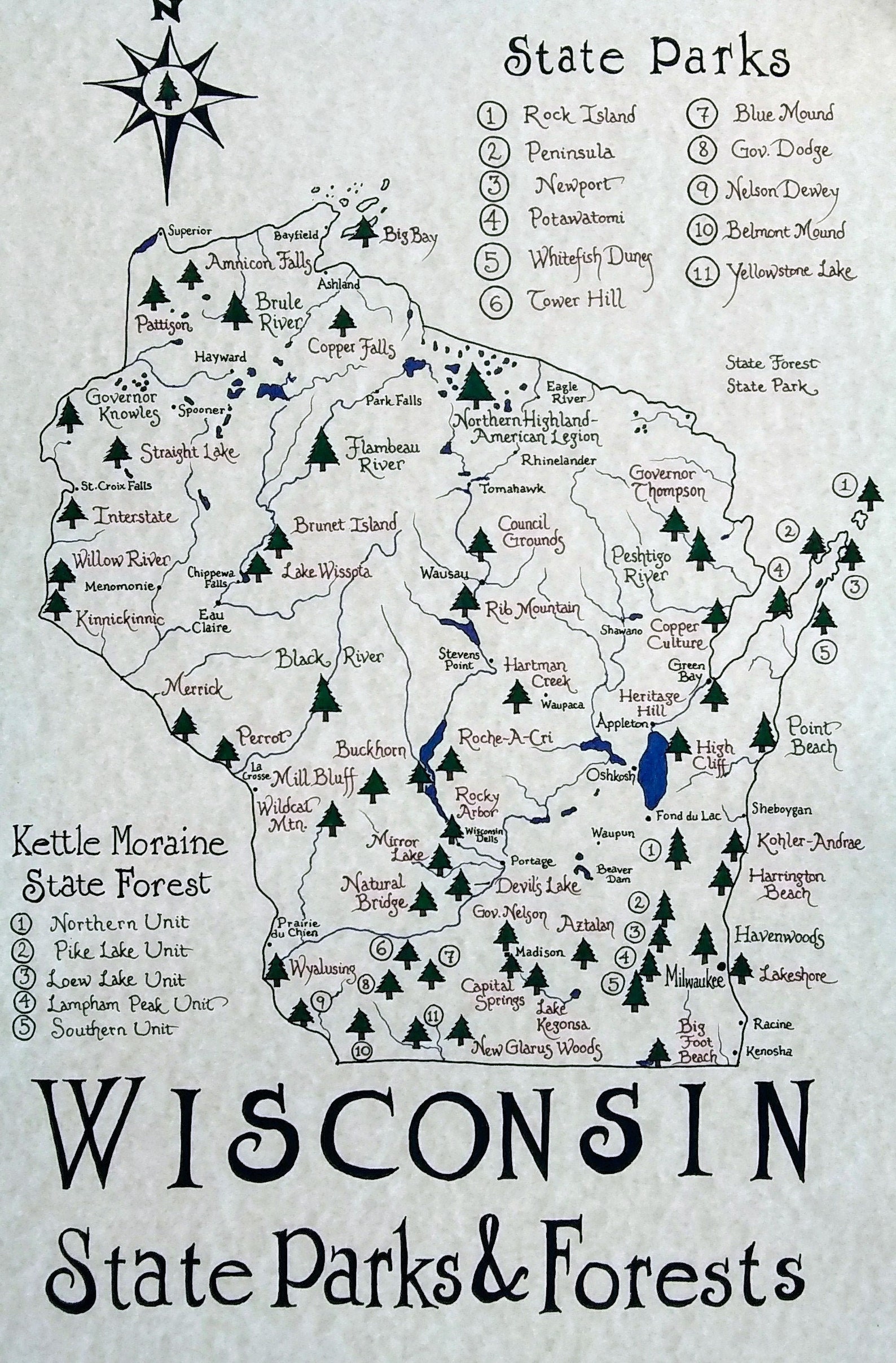 Wisconsin State Parks map | Etsy