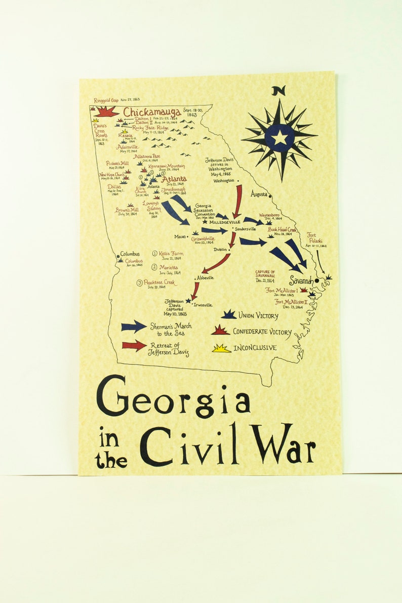 Georgia Civil War Map | Etsy