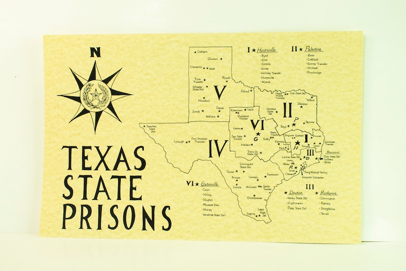 Texas Prisons Map - Etsy