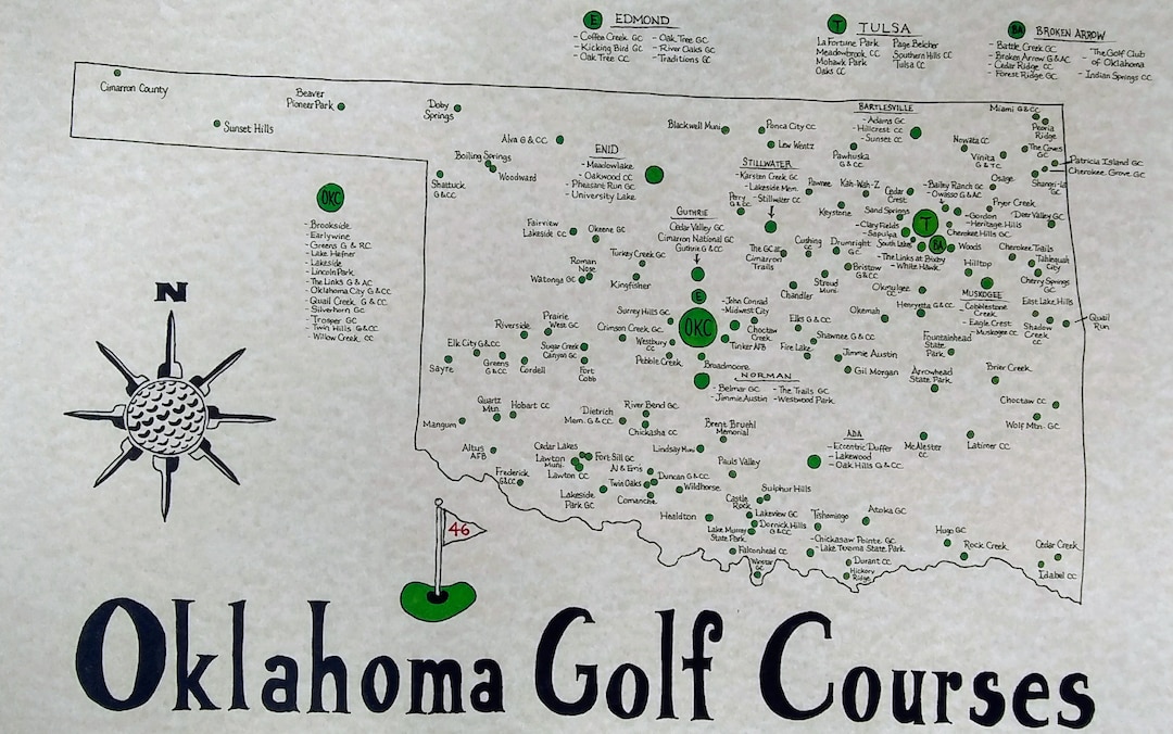 Oklahoma Golf Courses Map 11x17 - Etsy