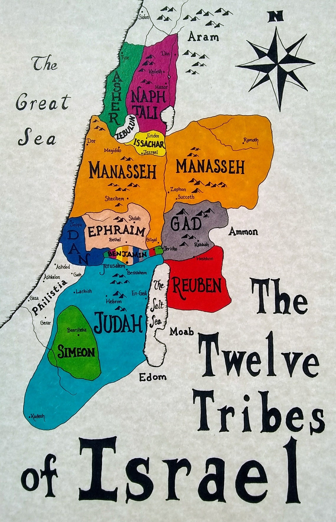 Israel 12 Tribes Map - Etsy