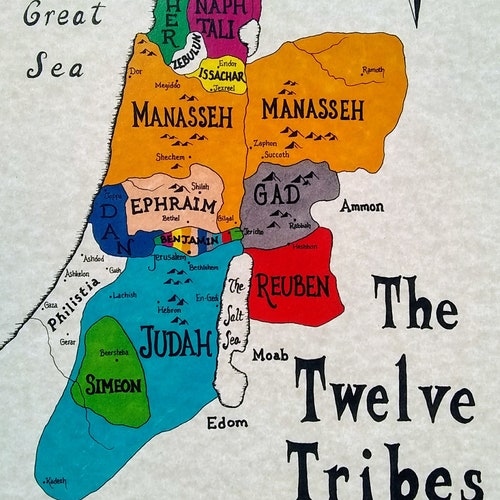 Bible Map of Israel 12 Tribes of Israel Twelve Tribes of - Etsy