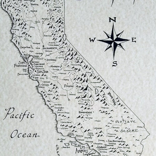 California Hand Drawn Map - Etsy