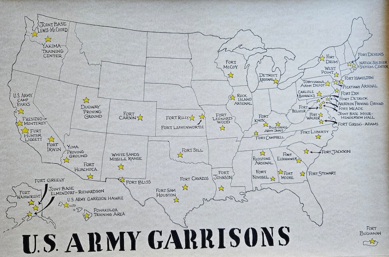 US Army Bases Map - Etsy