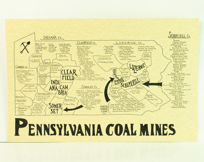 Pennsylvania Coal Mines Map - Etsy