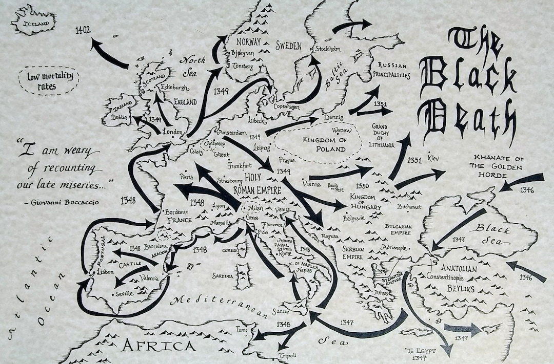 Black Death Hand Drawn Map - Etsy