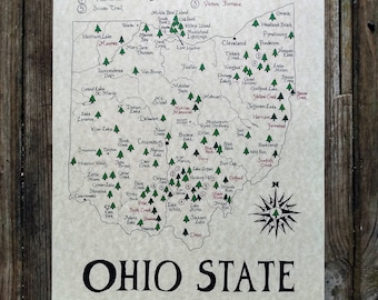 Ohio State Parks Map Printable 16x20, Gift for Hiker, Outdoor Art, Ohio ...