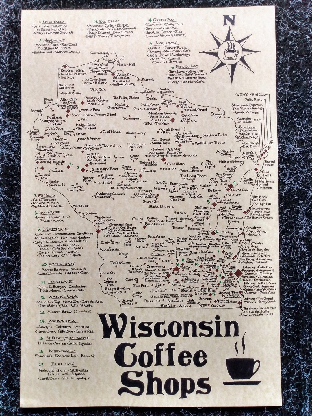 Wisconsin Coffee Shops Map 2023 - Etsy