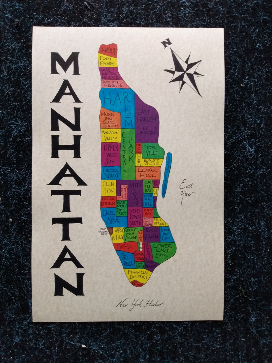 Manhattan NYC Hand Drawn Map 11x17 Inches - Etsy