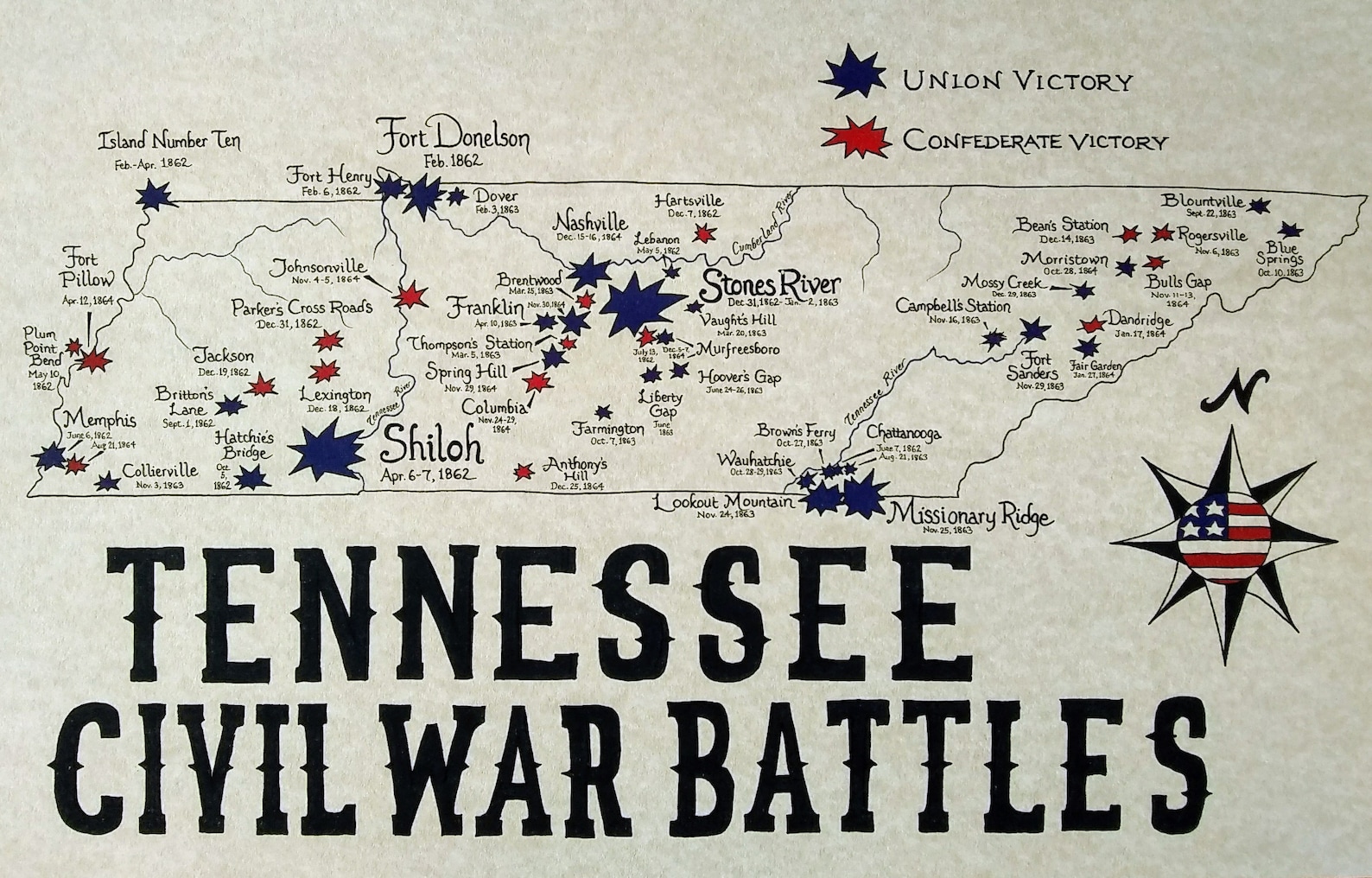 Tennessee Civil War battles map | Etsy