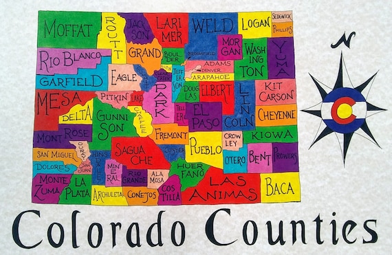 Mapa de los condados de Colorado - Etsy España