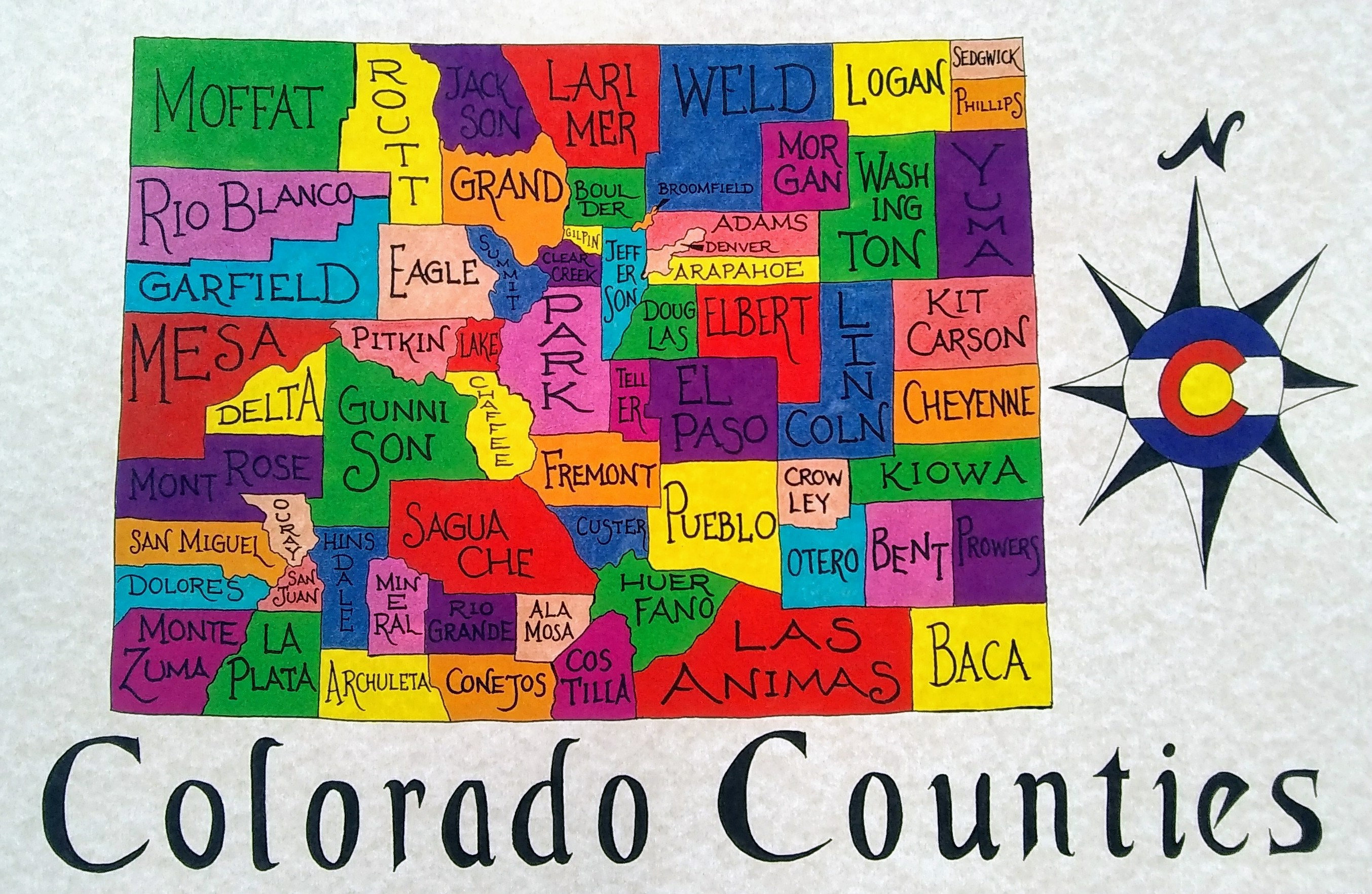 Colorado Counties Map - Etsy