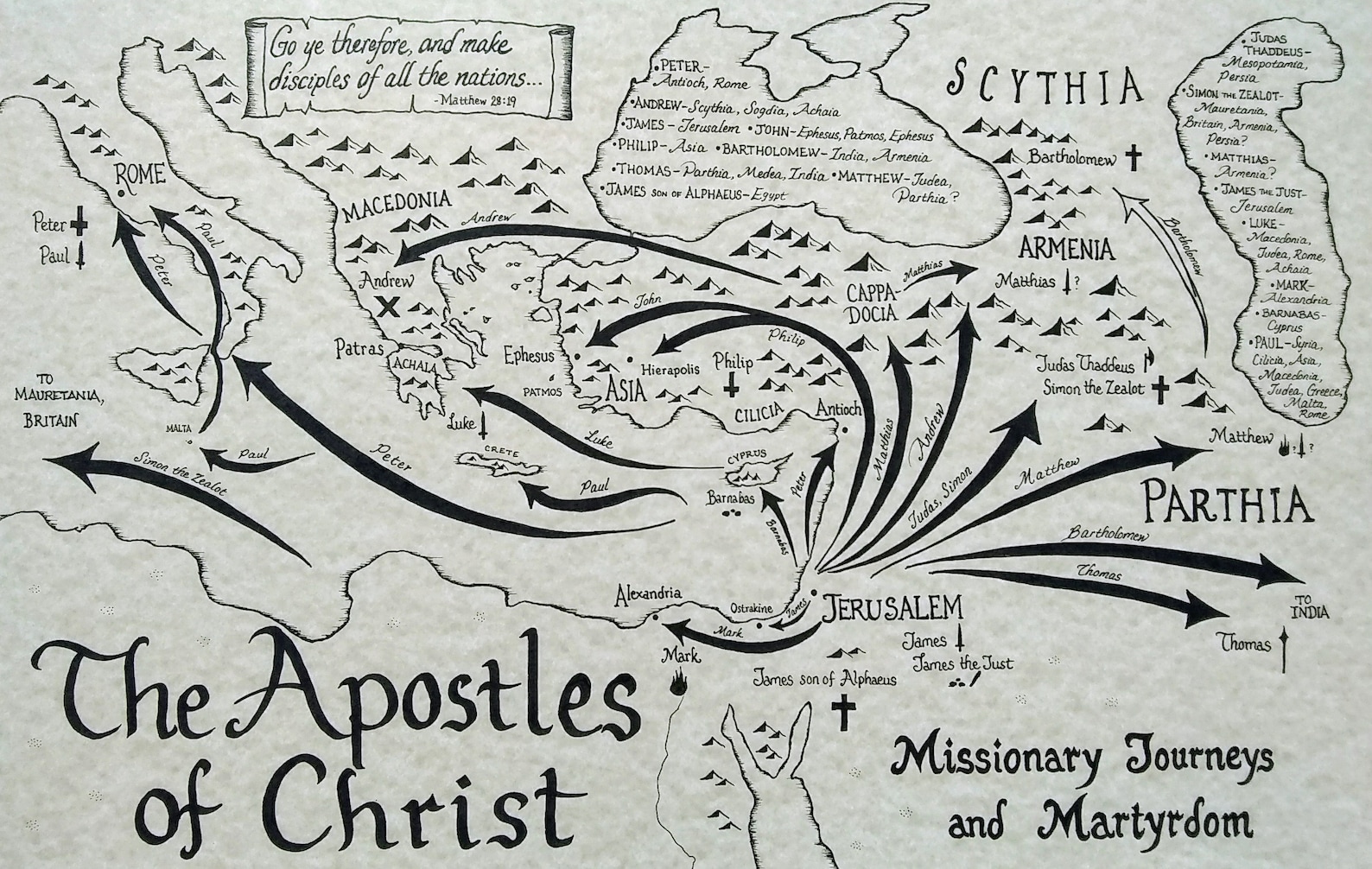 Apostles of Christ Hand Drawn Map - Etsy