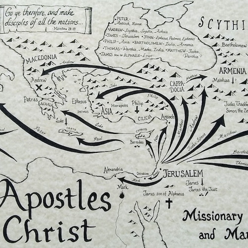 Apostles of Christ Hand Drawn Map - Etsy