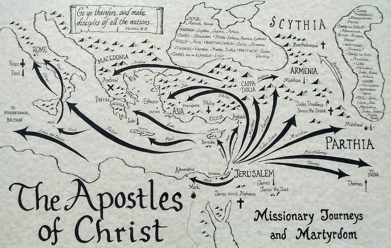 Apostles of Christ Hand Drawn Map - Etsy
