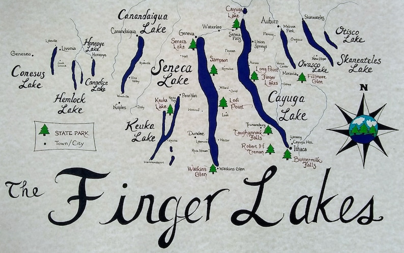 Finger Lakes (NY) Hand Drawn Map - Etsy