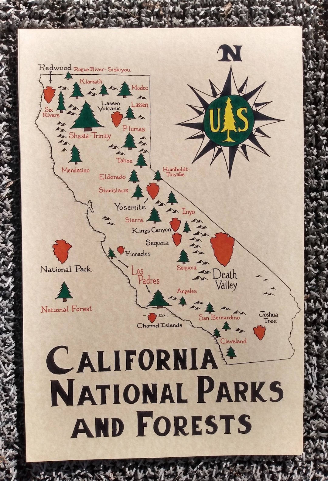 California National Parks and Forests Map - Etsy