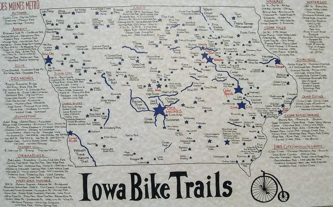 Iowa Bike Trails Map - Etsy
