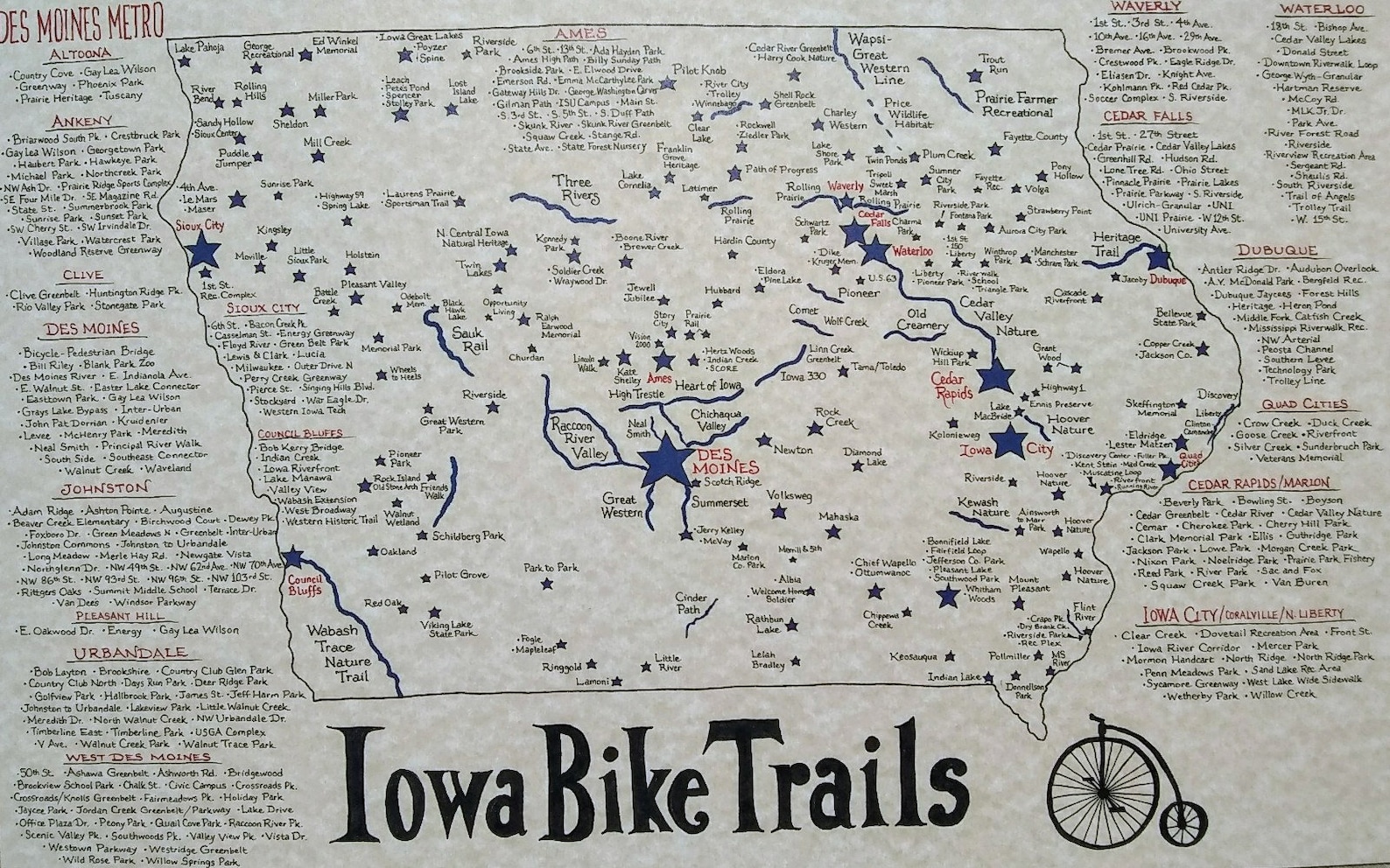 Iowa Bike Trails Map - Etsy