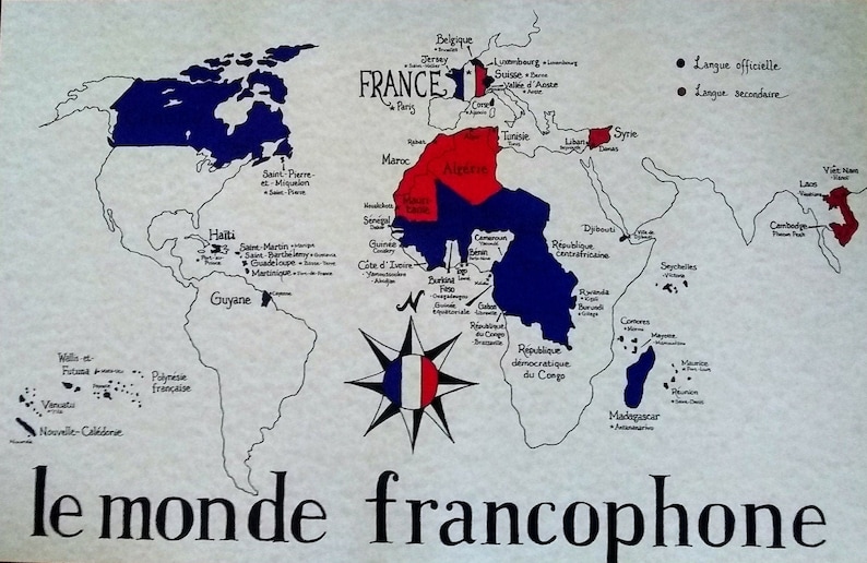 French-speaking World Map - Etsy