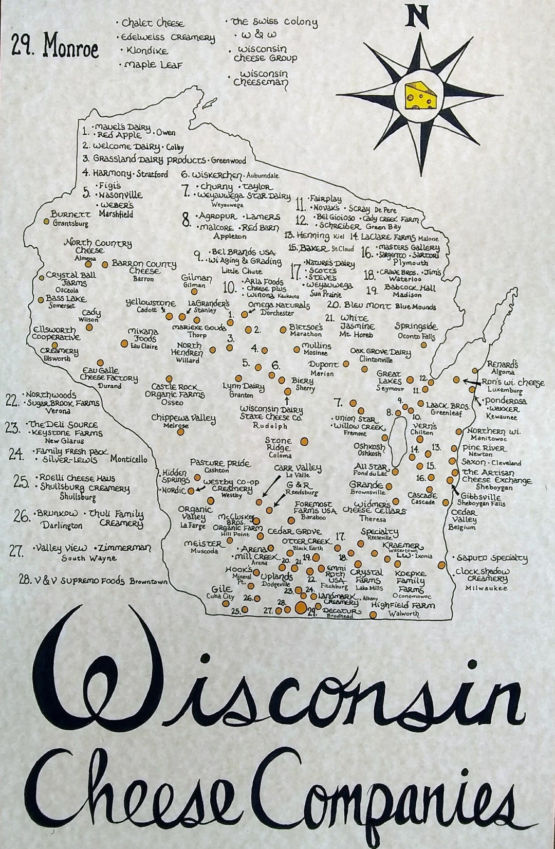 Wisconsin Cheese Companies Map - Etsy