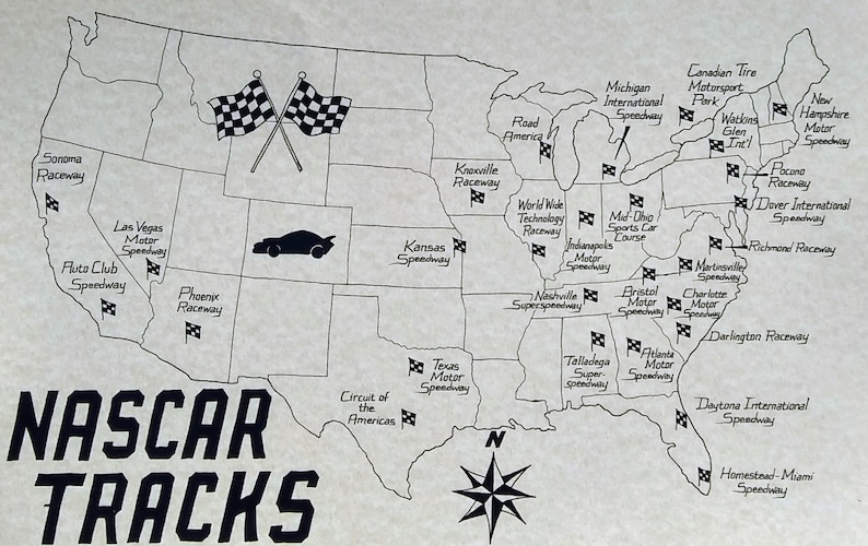 NASCAR Tracks Map - Etsy