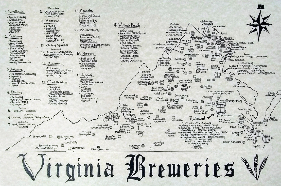 Virginia Breweries Map - Etsy