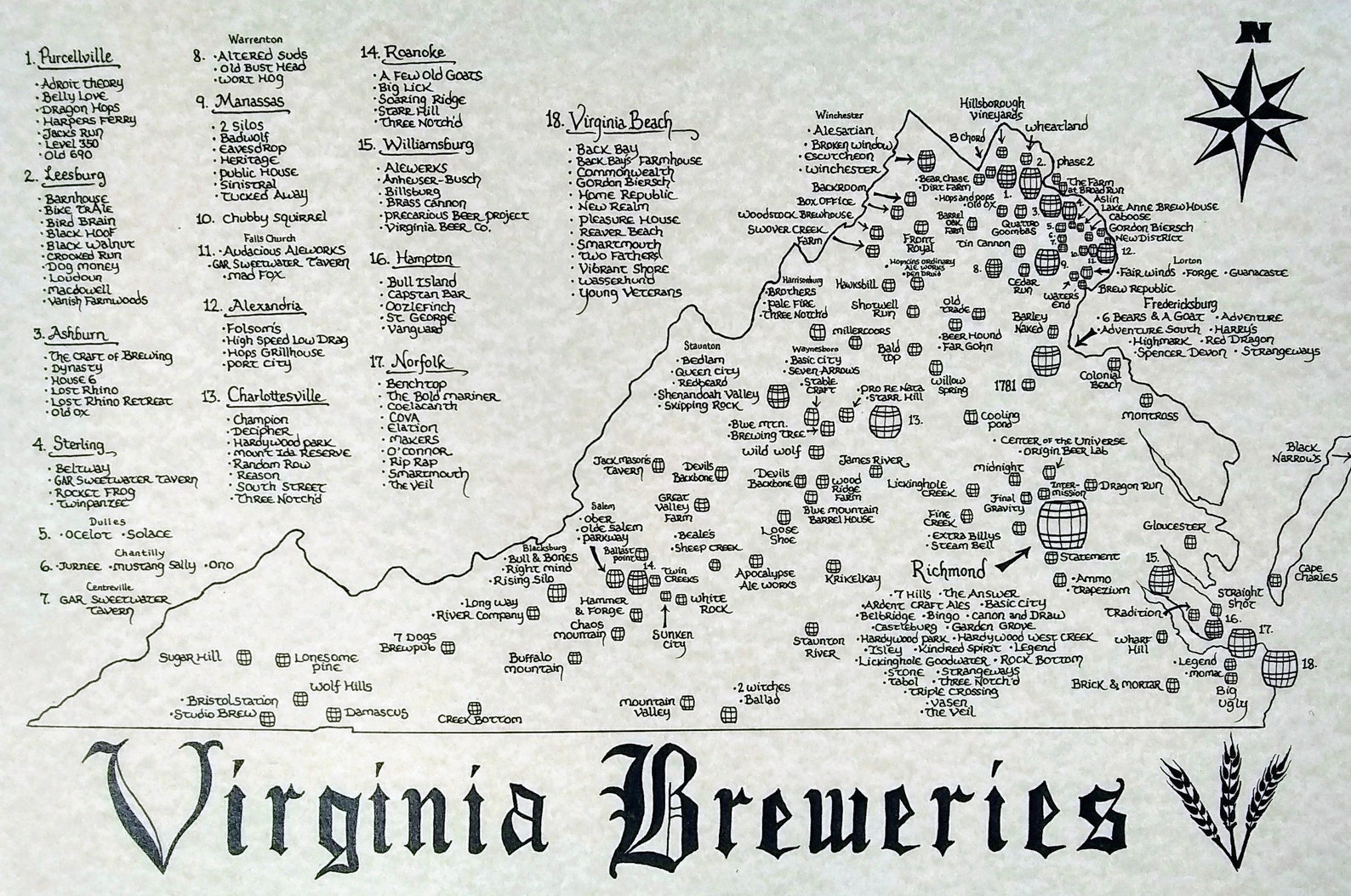 Virginia Breweries Map - Etsy