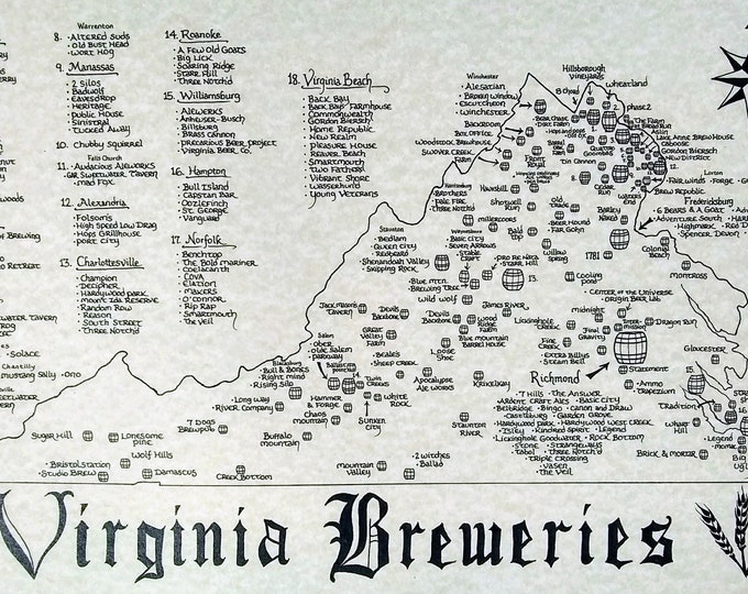 Virginia Breweries Map - Etsy