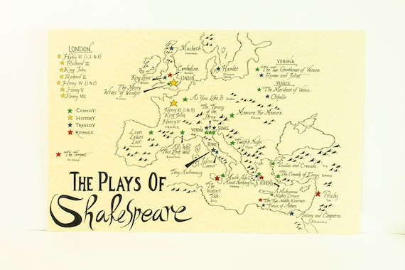 Shakespeare Plays Hand Drawn Map - Etsy