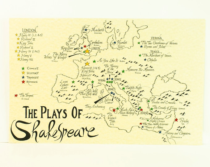 Shakespeare Plays Hand Drawn Map - Etsy