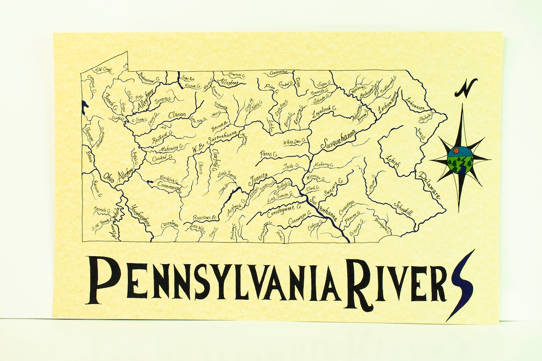 Pennsylvania Rivers Map - Etsy