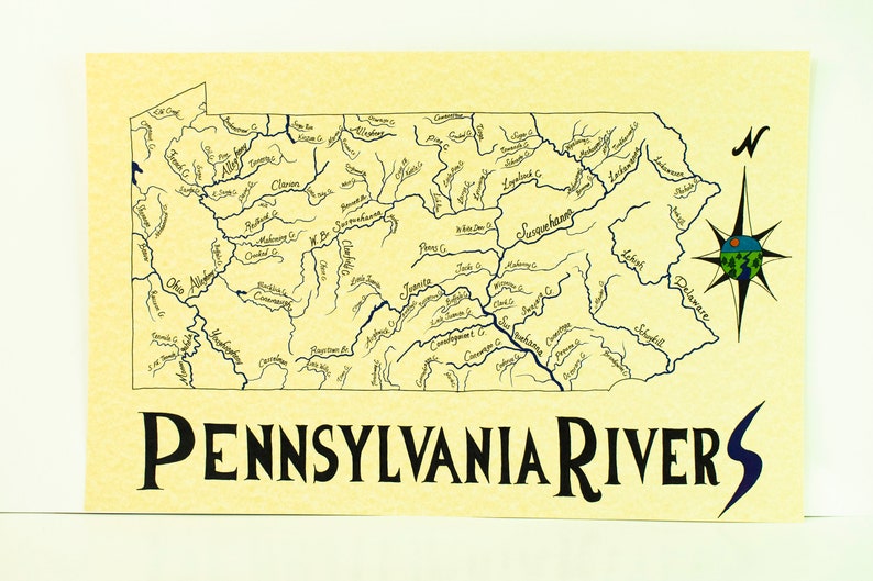 Pennsylvania Rivers Map - Etsy