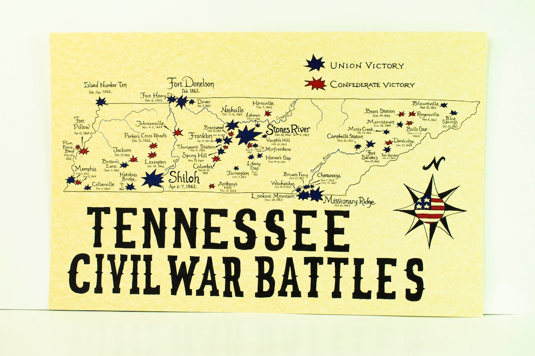 Tennessee Civil War Battles Map - Etsy