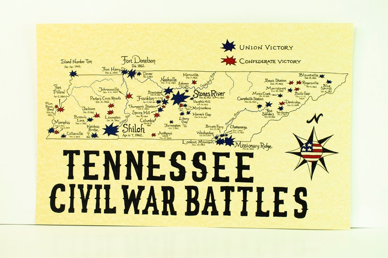 Tennessee Civil War Battles Map - Etsy Israel