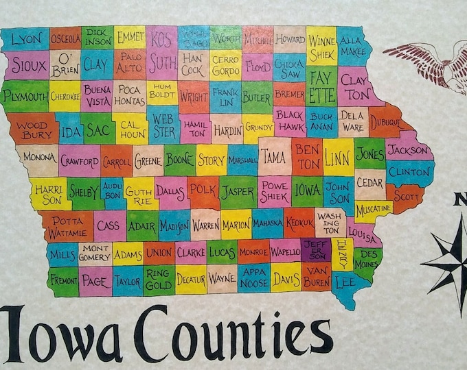 Iowa Counties Map - Etsy